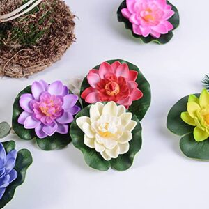 12 Pcs Floating Artificial Lotus Realistic Lily Pads Foam Lotus False Petals Lotus Simulation for Plant Patio Koi Pond Pool Aquarium Home Garden Party Holiday Special Event Decorations,3.9 Inch