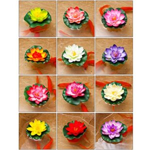 12 Pcs Floating Artificial Lotus Realistic Lily Pads Foam Lotus False Petals Lotus Simulation for Plant Patio Koi Pond Pool Aquarium Home Garden Party Holiday Special Event Decorations,3.9 Inch