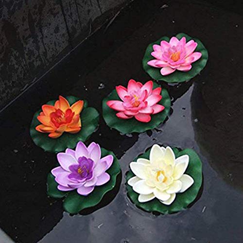 12 Pcs Floating Artificial Lotus Realistic Lily Pads Foam Lotus False Petals Lotus Simulation for Plant Patio Koi Pond Pool Aquarium Home Garden Party Holiday Special Event Decorations,3.9 Inch