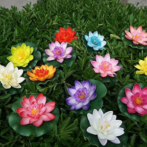 12 Pcs Floating Artificial Lotus Realistic Lily Pads Foam Lotus False Petals Lotus Simulation for Plant Patio Koi Pond Pool Aquarium Home Garden Party Holiday Special Event Decorations,3.9 Inch