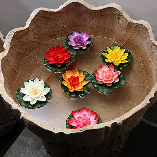 12 Pcs Floating Artificial Lotus Realistic Lily Pads Foam Lotus False Petals Lotus Simulation for Plant Patio Koi Pond Pool Aquarium Home Garden Party Holiday Special Event Decorations,3.9 Inch