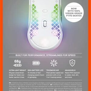 SteelSeries Aerox 3 Wireless - Super Light Gaming Mouse - 18,000 CPI TrueMove Air Optical Sensor - Ultra-lightweight 68g Water Resistant Design - 200 Hour Battery Life – Snow