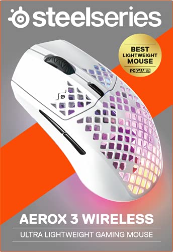 SteelSeries Aerox 3 Wireless - Super Light Gaming Mouse - 18,000 CPI TrueMove Air Optical Sensor - Ultra-lightweight 68g Water Resistant Design - 200 Hour Battery Life – Snow