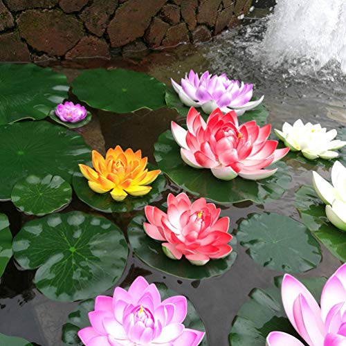 ifundom 5Pcs Lily Pads for Ponds, Artificial Lotus- Water Lily Pads Leaves & Floating Foam Lotuses for Garden Fish Pond Aquarium Pool Wedding Decor