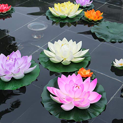 ifundom 5Pcs Lily Pads for Ponds, Artificial Lotus- Water Lily Pads Leaves & Floating Foam Lotuses for Garden Fish Pond Aquarium Pool Wedding Decor