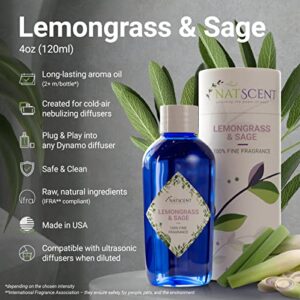 Natscent Plug & Play Lemongrass & Sage Fragrance Oil Bottle Replacement for Dynamo Aromatherapy Diffuser, Luxurious and Energizing Aroma Oils - 4 oz. (120 ml)