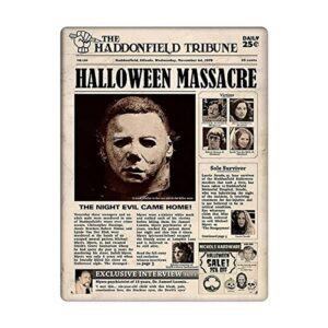 retro vintage metal sign the haddonfield tribune halloween massacre reproduction metal tin sign wall decor for cafe bar pub home 8" x 12"