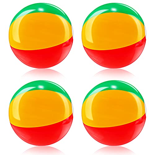 4 Pieces Beach Balls for Kids Inflatable Beach Balls Large Rainbow Pool Toys Swimming Pool Party Ball for Summer Beach Water Play Toy, Pool and Party Favor (10 Inch)