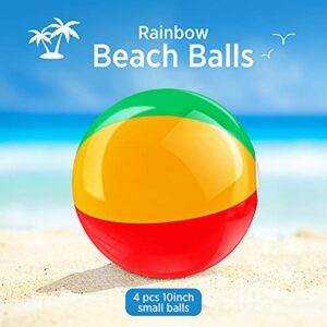 4 Pieces Beach Balls for Kids Inflatable Beach Balls Large Rainbow Pool Toys Swimming Pool Party Ball for Summer Beach Water Play Toy, Pool and Party Favor (10 Inch)