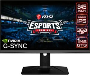 msi oculux nxg253r, 25" gaming monitor, 1920 x 1080 (fhd), rapid ips, 1ms, 360hz, g-sync, hdmi, displayport, tilt, swivel, height adjustable, pivot