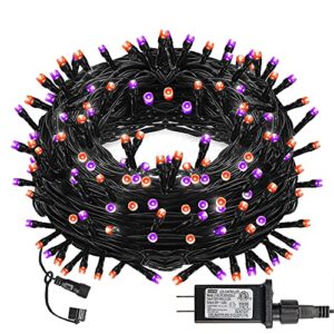 dazzle bright halloween 300 led string lights, 100ft string lights with 8 lighting modes, halloween decorations for party carnival supplies, outdoor yard garden decor (purple & orange)