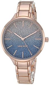 nine west women japanese quartz dress watch with metal strap, rose gold, 12 (model: nw/2336blrg)