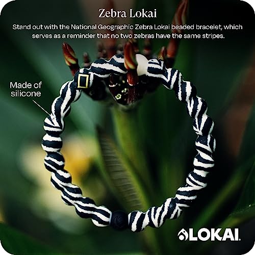 Lokai Silicone Beaded Bracelet for Women & Men, National Geographic Collection - Zebra Striped, (Extra Large, 7.5 Inch Circumference) - Silicone Bracelet Slides-On, Comfortable Fit