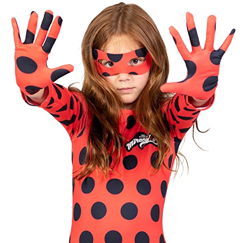 Miraculous Ladybug Little Girls Cosplay Jumpsuit Gloves and Mask 3 Piece Costume Set Polka Dots Red 6-6X