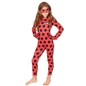 Miraculous Ladybug Little Girls Cosplay Jumpsuit Gloves and Mask 3 Piece Costume Set Polka Dots Red 6-6X