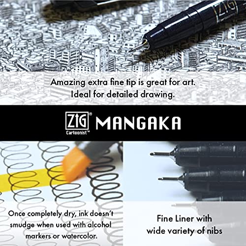 Kuretake Zig Inktober Special Set, Illustration Basic Set 2, 4 Black Markers and 1 White Brush Pen, for Manga Drawing, Lettering and Calligraphy, Professional Artist Quality, Made in Japan