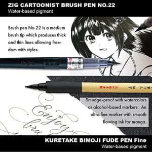 Kuretake Zig Inktober Special Set, Illustration Basic Set 2, 4 Black Markers and 1 White Brush Pen, for Manga Drawing, Lettering and Calligraphy, Professional Artist Quality, Made in Japan