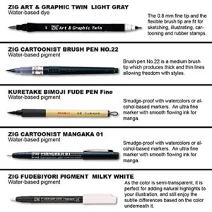 Kuretake Zig Inktober Special Set, Illustration Basic Set 2, 4 Black Markers and 1 White Brush Pen, for Manga Drawing, Lettering and Calligraphy, Professional Artist Quality, Made in Japan