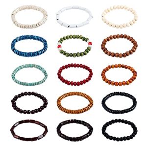 lystaii 15pcs wooden beaded bracelet bangle elastic stretch bracelet set for men and women elastic prayer beads for meditation buddha tibetan bracelet 8mm beaded bracelet buddha bracelet