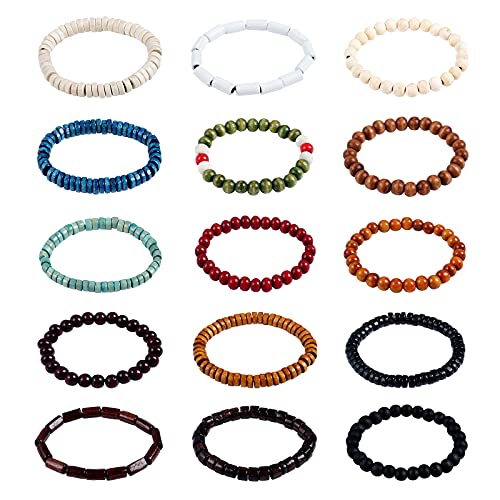 Lystaii 15pcs Wooden Beaded Bracelet Bangle Elastic Stretch Bracelet Set for Men and Women Elastic Prayer Beads for Meditation Buddha Tibetan Bracelet 8mm Beaded Bracelet Buddha Bracelet