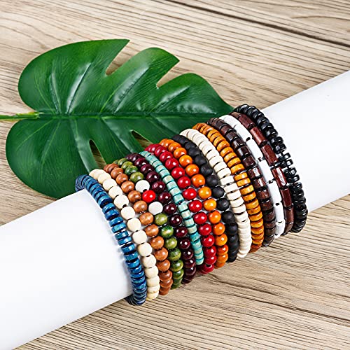 Lystaii 15pcs Wooden Beaded Bracelet Bangle Elastic Stretch Bracelet Set for Men and Women Elastic Prayer Beads for Meditation Buddha Tibetan Bracelet 8mm Beaded Bracelet Buddha Bracelet