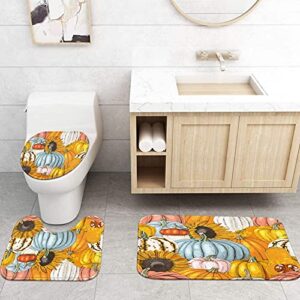 ArtSocket 4 Pcs Shower Curtain Set Pumpkin Gourd Sunflower Autumn Orange Harvest Season with Non-Slip Rugs Toilet Lid Cover and Bath Mat Bathroom Decor Set 72" x 72"