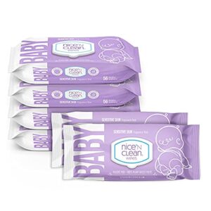 nice 'n clean skin care baby wipes unscented 56ct (6-pack) | ideal for sensitive skin | hypoallergenic, plastic-free, plant-based wet wipes