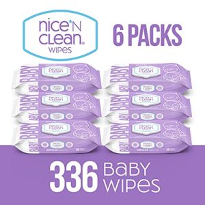 Nice 'n CLEAN Skin Care Baby Wipes Unscented 56ct (6-Pack) | Ideal for Sensitive Skin | Hypoallergenic, Plastic-Free, Plant-Based Wet Wipes