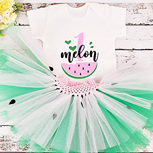 Gouldianfinch Infant Baby Girls 1st Birthday Outfits Watermelon Printed Romper + Tutu Skirt Toddler Princess Dress(Pink,12-18Months)