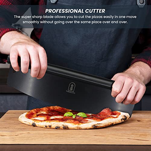 Varielots 14" Pizza Cutter Rocker, Pizza Slicer with Sharp Stainless Steel Blade with Protection Cover, Professional Food Grade Chopper for Crust, Pie, Salads, Fruits, Vegetables, Cakes