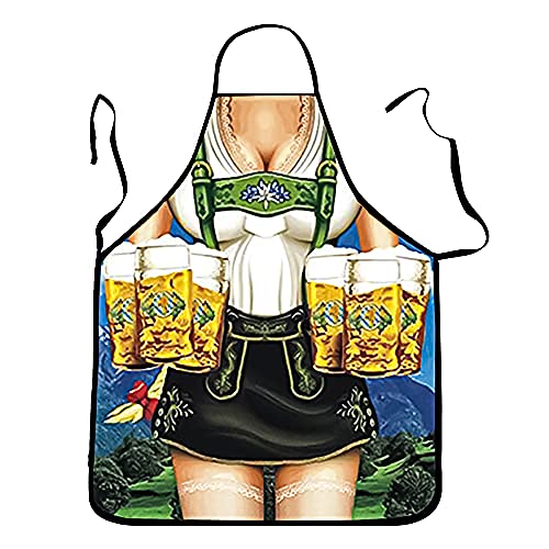 MOLDTAS Oktoberfest Apron Dirndl Apron for German Oktoberfest Party Costume, Novelty Apron for Woman Female Funny Apron for Kitchen Cooking BBQ Baking