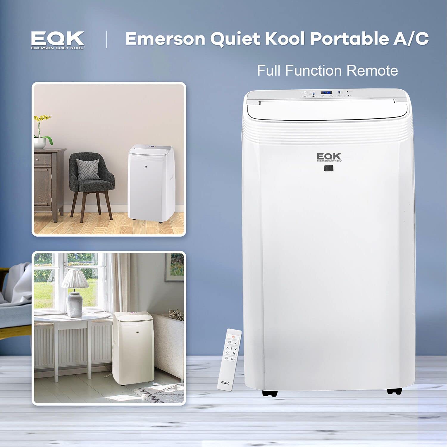 Emerson Quiet Kool 14000 BTU ASHRAE/10000 BTU DOE 115V Portable Air Conditioner with Dehumidifier and Remote Control, AC for Apartment, Bedroom, Medium/Large Rooms up to 550 Sq. Ft. in White