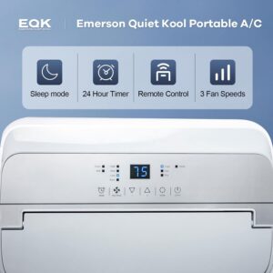 Emerson Quiet Kool 14000 BTU ASHRAE/10000 BTU DOE 115V Portable Air Conditioner with Dehumidifier and Remote Control, AC for Apartment, Bedroom, Medium/Large Rooms up to 550 Sq. Ft. in White