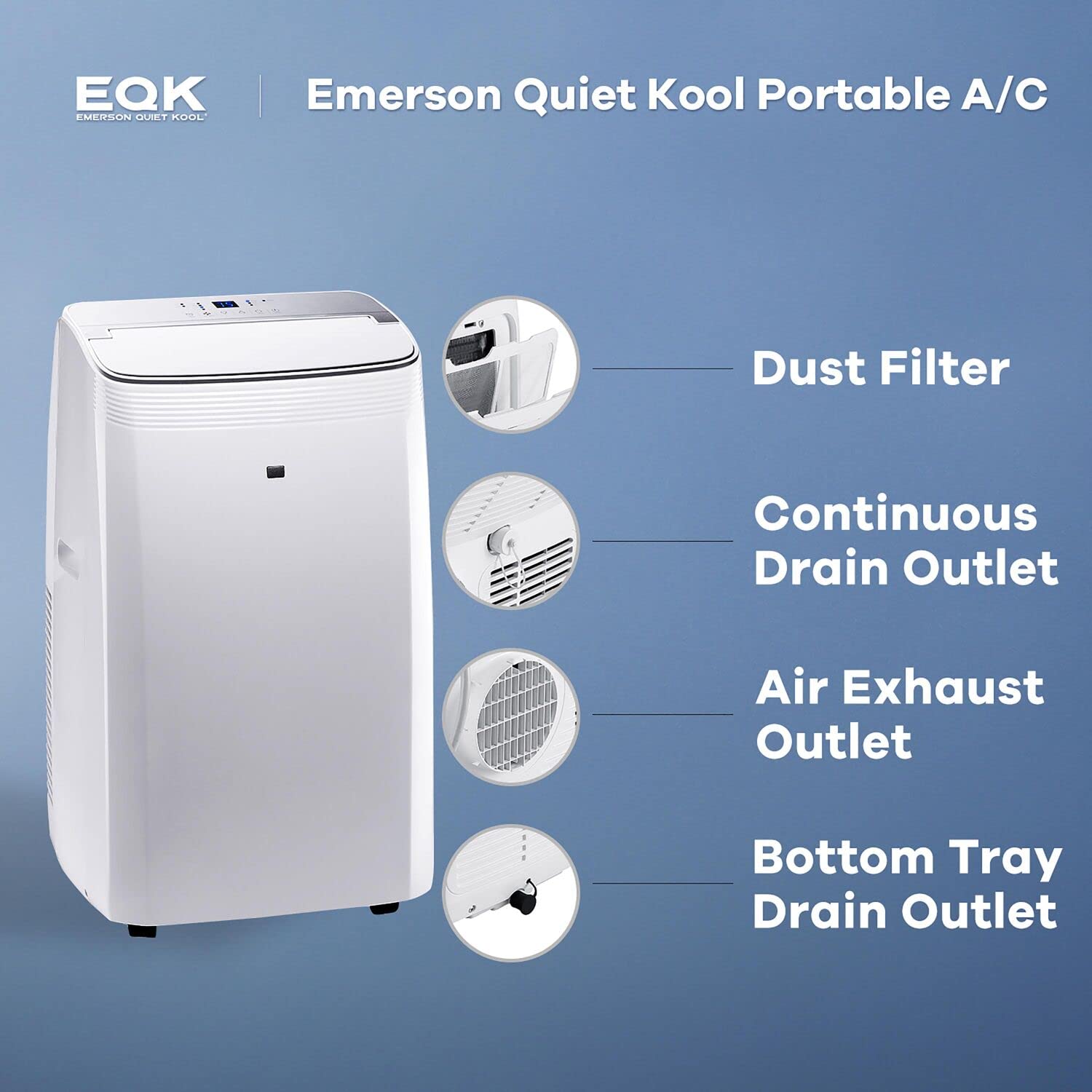 Emerson Quiet Kool 14000 BTU ASHRAE/10000 BTU DOE 115V Portable Air Conditioner with Dehumidifier and Remote Control, AC for Apartment, Bedroom, Medium/Large Rooms up to 550 Sq. Ft. in White