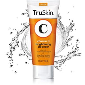 truskin vitamin c cleanser for face - brightening face wash with vitamins c & e, rosehip oil, aloe vera and msm - deep clean and refresh for radiant, healthy-looking skin, 5 fl oz