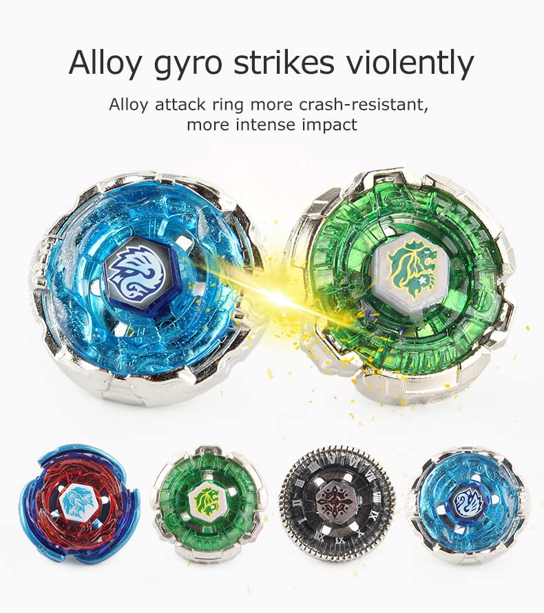 GOIJRER Gyros 4 Pieces Pack Battling Tops Metal Fusion Starter Set with Stickers Two Launchers Gift Idea Toys with Storage Box…