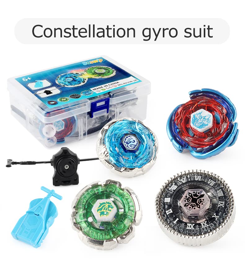 GOIJRER Gyros 4 Pieces Pack Battling Tops Metal Fusion Starter Set with Stickers Two Launchers Gift Idea Toys with Storage Box…