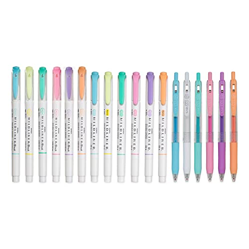 Zebra Pen Journaling and Lettering Set, Includes 6 Highlighters, 6 Brush Pens, and 6 Sarasa Clip Retractable Gel Pens, Pastel Ink Colors, 18-Pack, Multicolor (76018)