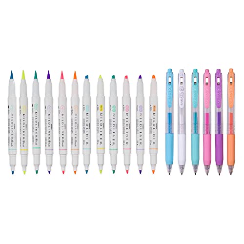 Zebra Pen Journaling and Lettering Set, Includes 6 Highlighters, 6 Brush Pens, and 6 Sarasa Clip Retractable Gel Pens, Pastel Ink Colors, 18-Pack, Multicolor (76018)