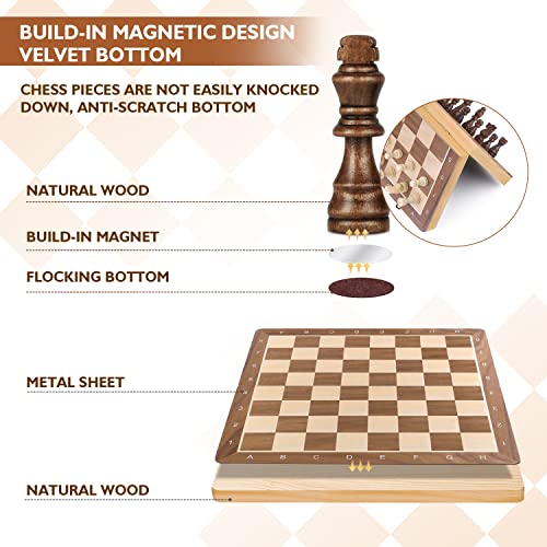 Peradix 15" Wooden Chess and Checkers Set, Magnetic Chess Sets - 2 Extra Queens, 2 in 1 Board Games with Folding Board and Chessmen Storage Slots, Beginner Chess Set for Adults Kids, Gift Box Packed