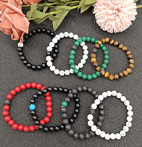 Jewdreamer 12Pcs Distance Relationship Bracelets 8mm Lava Rock Stone Beaded Bracelet for Men Women Stretch Yoga Healing Anxiety Bracelet Aromatherapy Essential Oil Diffuser Couple Bracelet Set