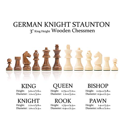 A&A 15" Magnetic Wooden Chess Set/Folding Board / 3" King Height German Knight Staunton Chess Pieces/Walnut & Maple Inlaid /2 Extra Queen/Board Games Chess Sets for Adults and Kids