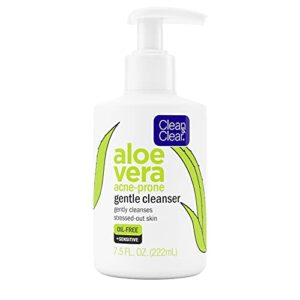 clean & clear aloe vera gentle facial cleanser for acne-prone & sensitive skin, oil-free daily face wash with aloe vera, vegan, no animal testing, paraben-, soap- & dye-free, 7.5 fl. oz