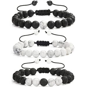 mengpa beads bracelets mens lava rock stone beaded anxiety essential oil volcanic bracelet set howlite-white us4557b