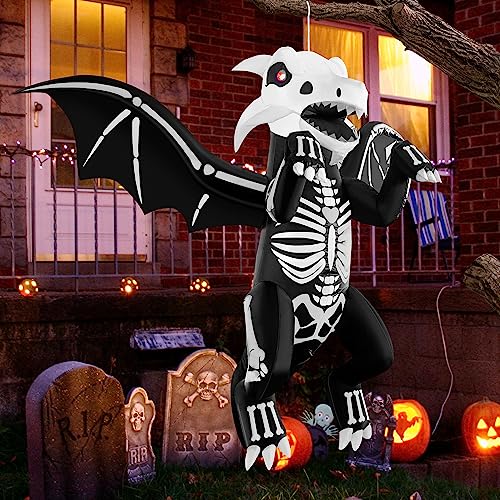 Joiedomi 5 FT Halloween Inflatable Flying Skeleton Dragon with Build-in LEDs, Outdoor Hanging Blow Up Giant Inflatables Dragon with Wings for Halloween Outdoor, Yard, Garden, Lawn Decoration