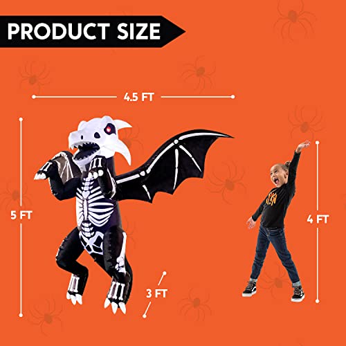 Joiedomi 5 FT Halloween Inflatable Flying Skeleton Dragon with Build-in LEDs, Outdoor Hanging Blow Up Giant Inflatables Dragon with Wings for Halloween Outdoor, Yard, Garden, Lawn Decoration