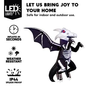 Joiedomi 5 FT Halloween Inflatable Flying Skeleton Dragon with Build-in LEDs, Outdoor Hanging Blow Up Giant Inflatables Dragon with Wings for Halloween Outdoor, Yard, Garden, Lawn Decoration