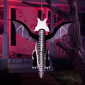 Joiedomi 5 FT Halloween Inflatable Flying Skeleton Dragon with Build-in LEDs, Outdoor Hanging Blow Up Giant Inflatables Dragon with Wings for Halloween Outdoor, Yard, Garden, Lawn Decoration