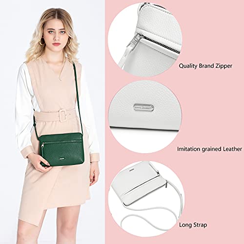 DAVIDJONES Top Zip Crossbody Bags for Women, Faux Leather Small Envelope Shoulder Bag Cell Phone Crossbody Purse with Long Strap-Ivory White Purse