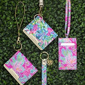 Lilly Pulitzer Durable Leatherette Strap Key Chain, Cute Wristlet Keychain Accessory with Metal Ring, Golden Hour